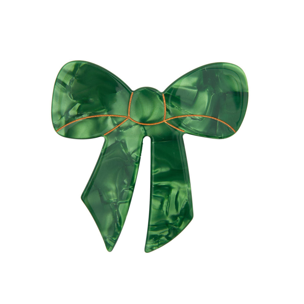 Green Bow Barrette - Shiny Christmas Hair Accessory | Coucou Suzette