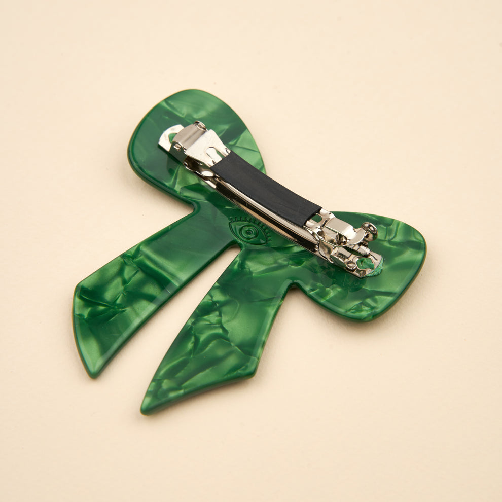 Green Bow Barrette - Shiny Christmas Hair Accessory | Coucou Suzette