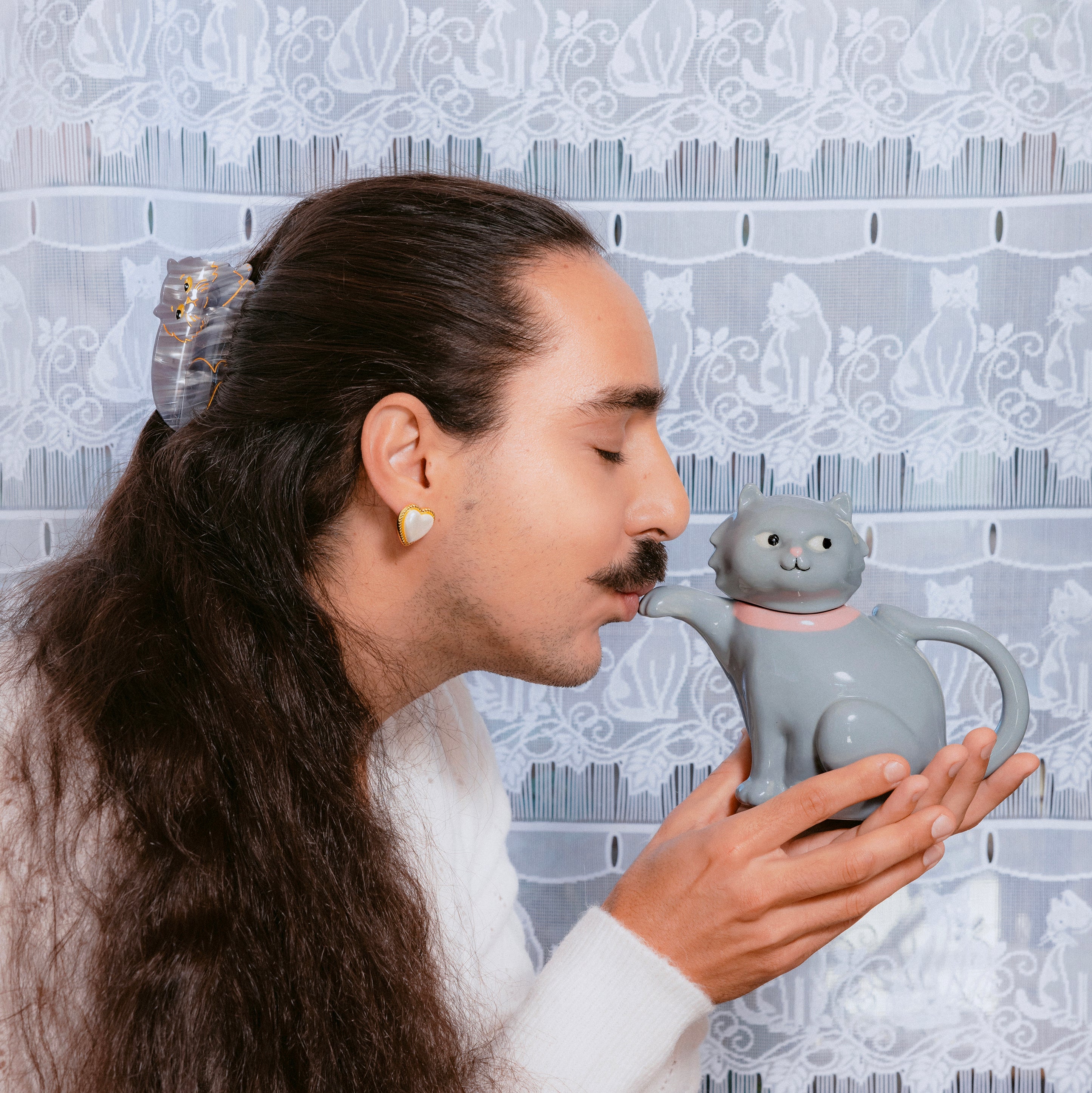 Théière chat Coucou Suzette : céramique originale peinte à la main